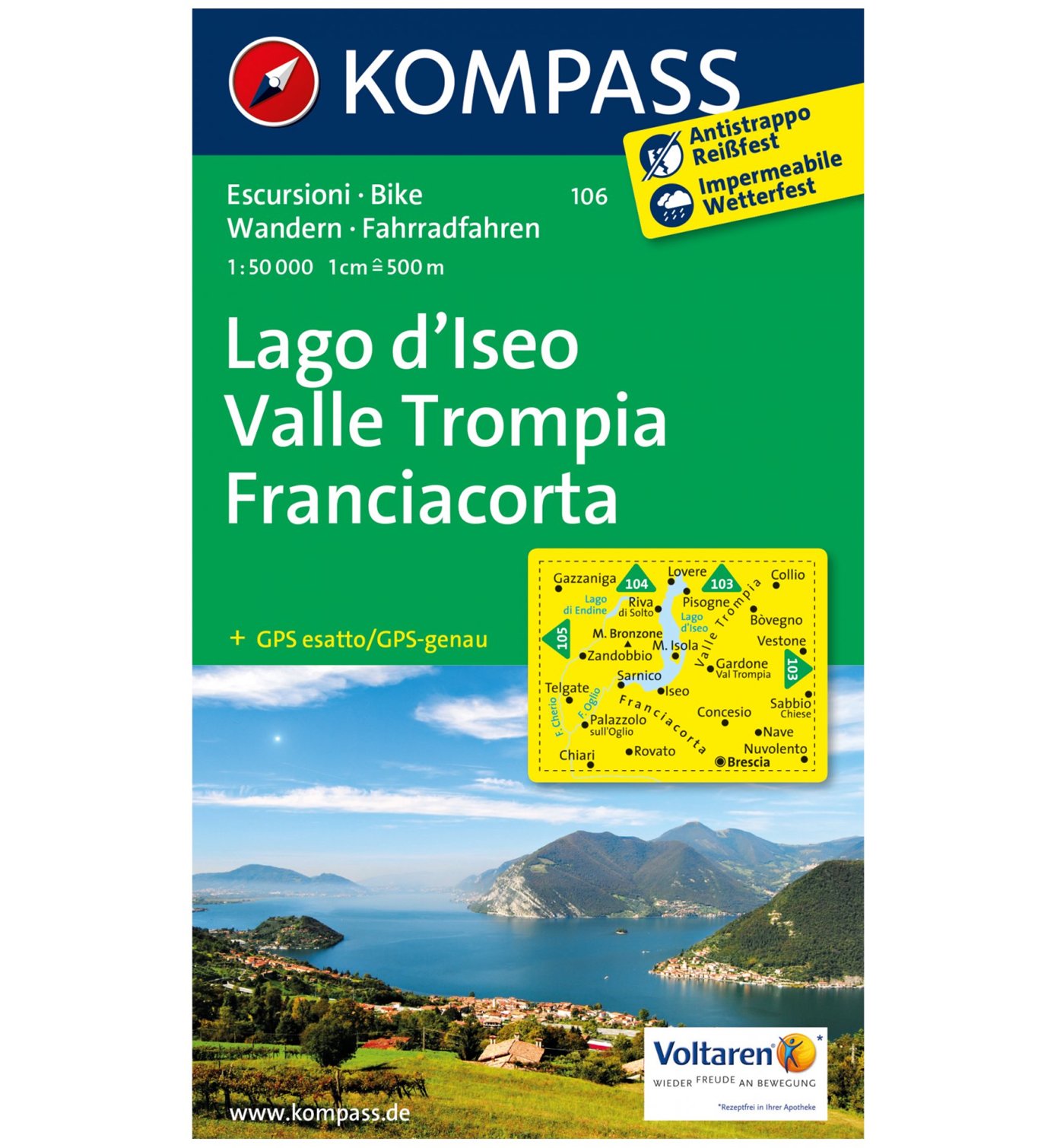 Kompass Carta N.106: Lago d'Iseo, Valle Trompia, Franciacorta 1:50.000 ...
